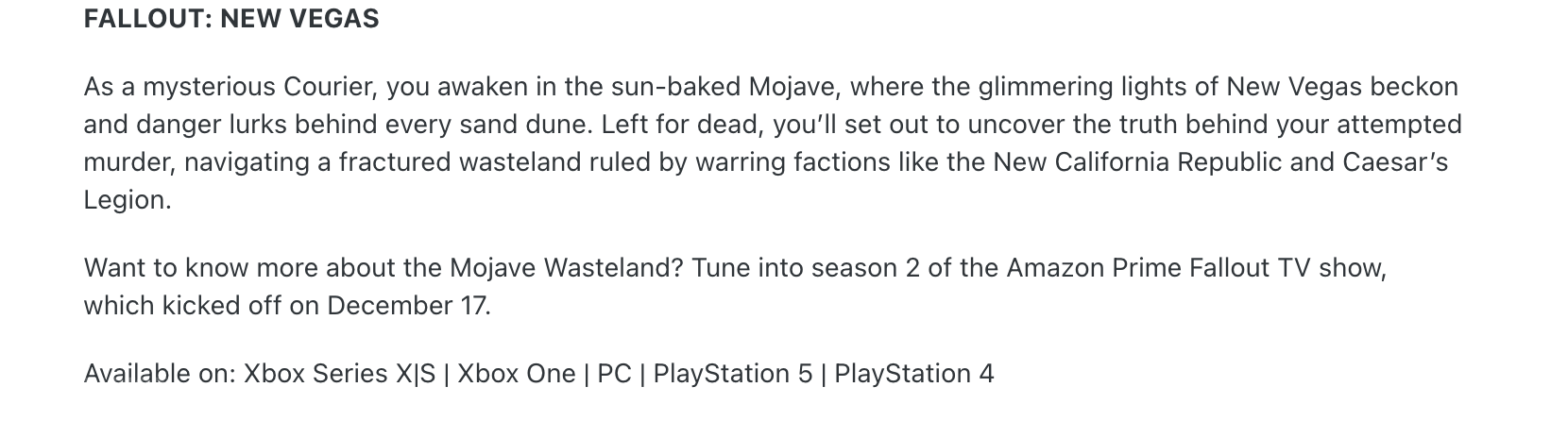 Bethesda selv siger at Fallout: New Vegas er tilgængelig på PS5 og Xbox ...
