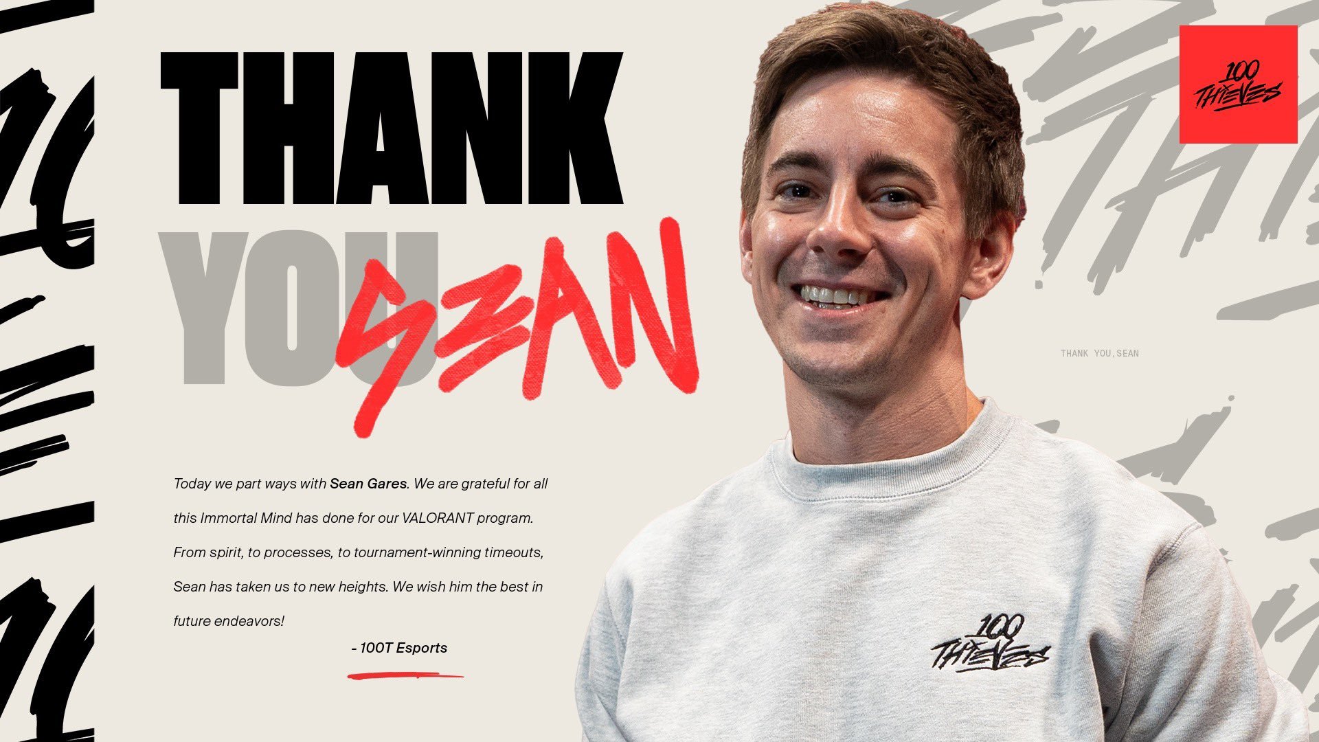 Sean Gares er trådt tilbage som cheftræner for 100 Thieves' Valorant