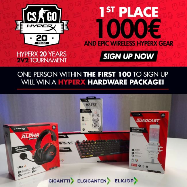 2v2 CS:GO-turnering: Vi trækker lod blandt de 100 første tilmeldte om et HyperX Gaming setup ...